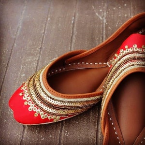 Sequined Shimmer Red Wedding Shoes Red Ballet Flats Red Mojari Red ...