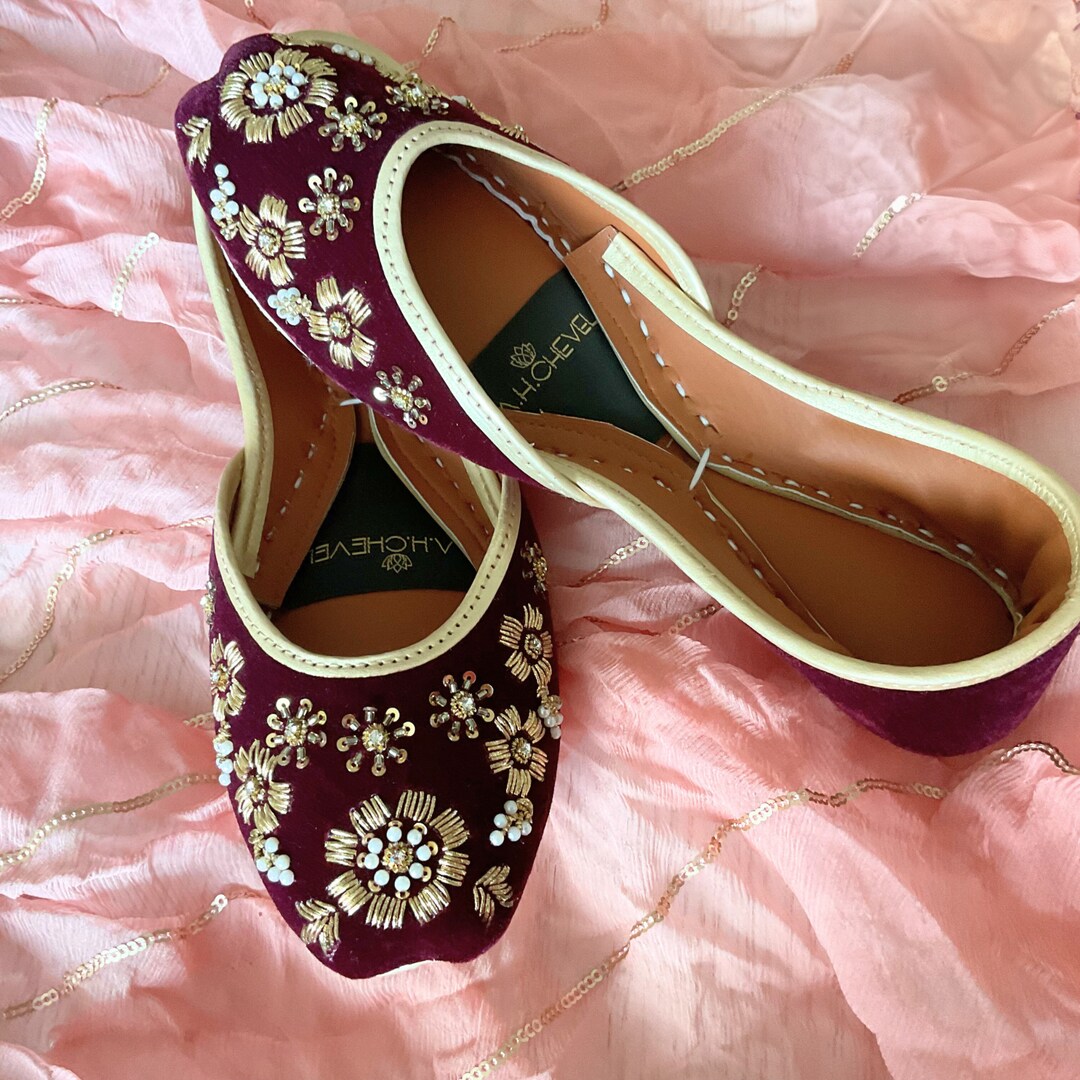 Handmade Maroon Khussa Shoes: Gold Embellished Wedding Mojari - Etsy