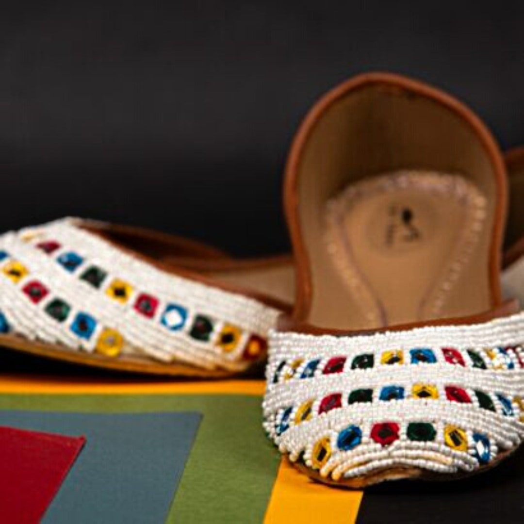 Beaded Spectrum White Ballet Flats / White Mojari / White - Etsy