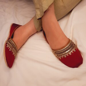 Red Shimmerine - Red Wedding Shoes / Red Ballet Flats / Red Mojari ...