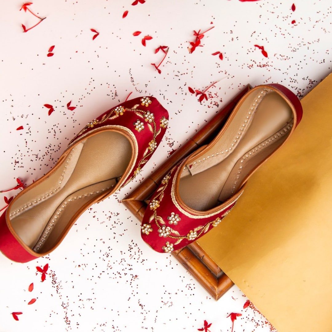 Lavish Bridal Maroon Base Gold Embellished Ballet Flat Shoes Maroon ...