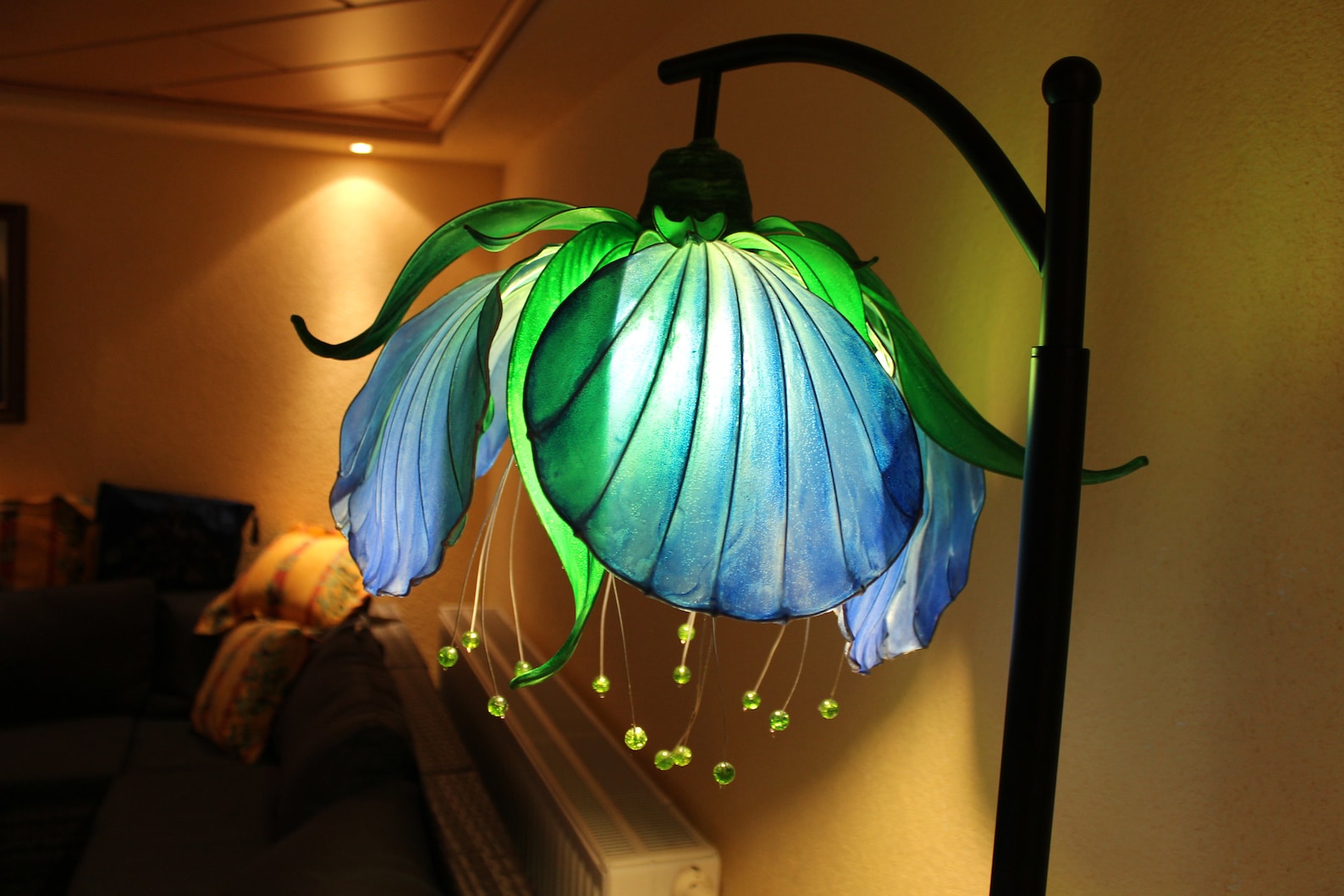 Floor Blue Flower Lamp With Green Leaves Special Lamp for - Etsy UK