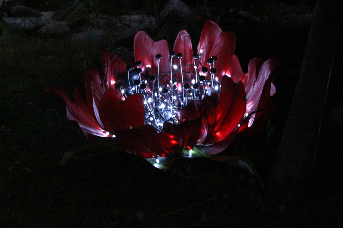Unique Garden Lamp Red Poppy Sculpture Fairy Evening - Etsy