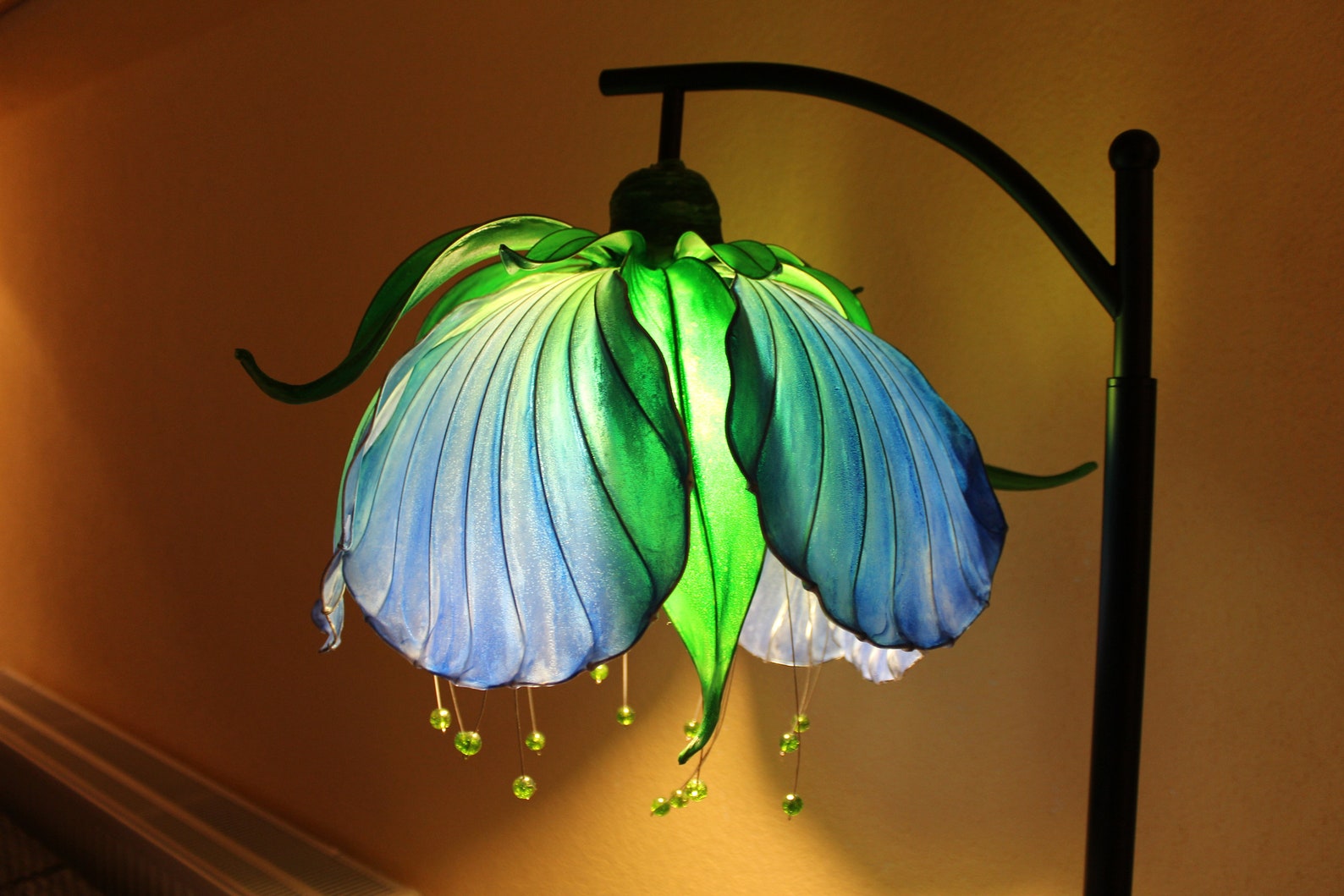 Floor Blue Flower Lamp With Green Leaves Special Lamp for - Etsy UK