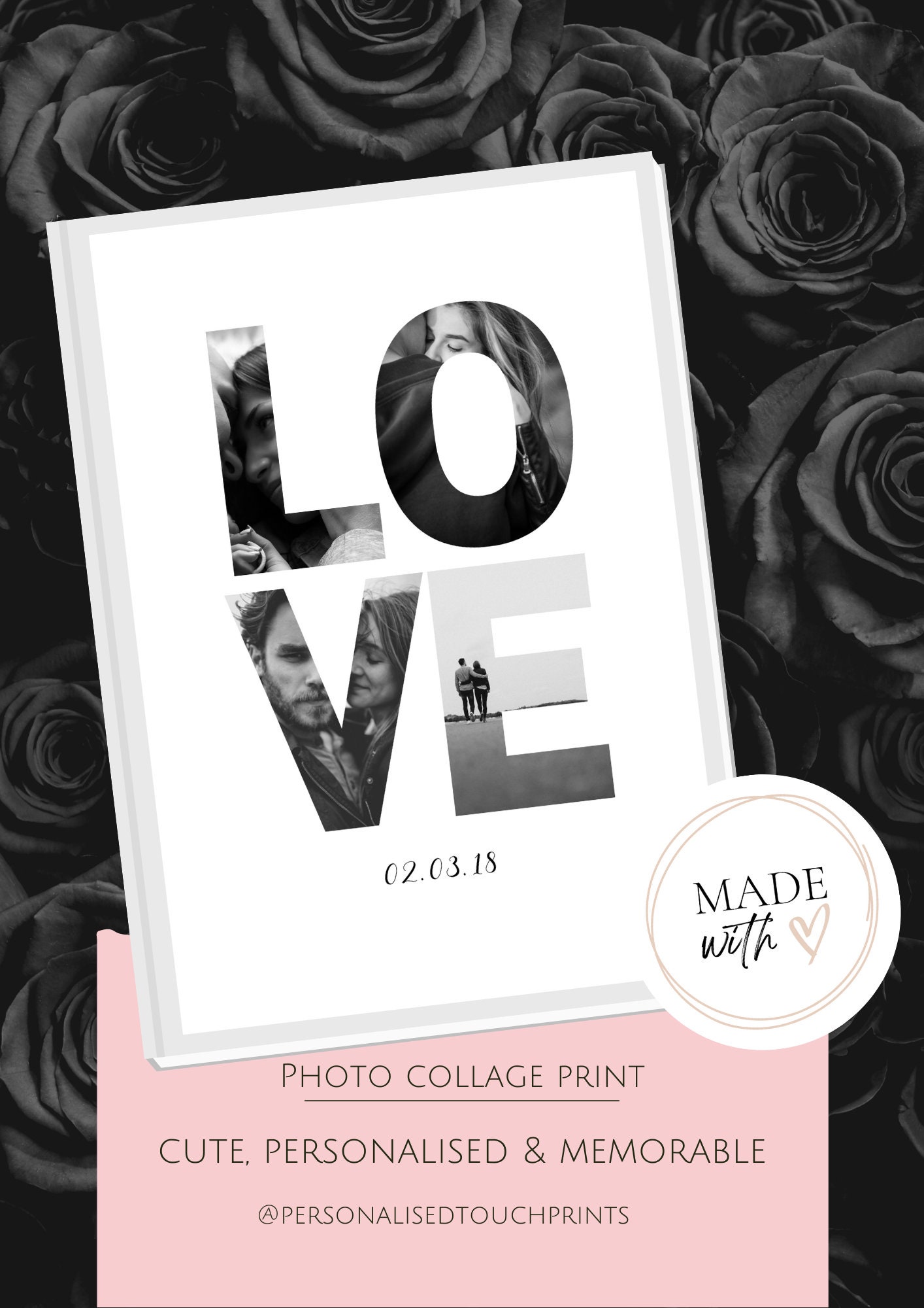 Custom Word Photo Collage, Text Collage Love Personalised Photo Picture ...
