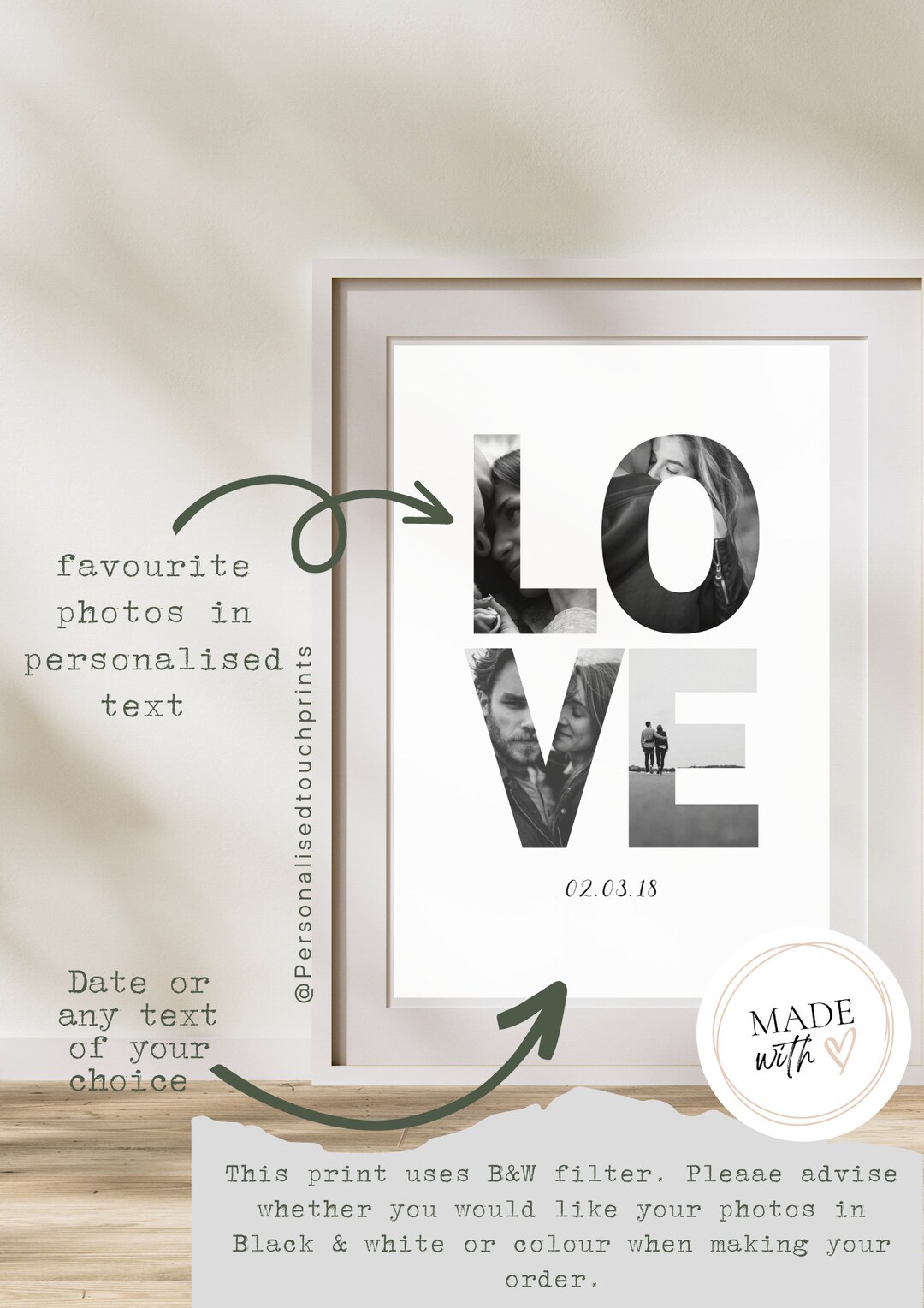 Custom Word Photo Collage, Text Collage Love Personalised Photo Picture ...