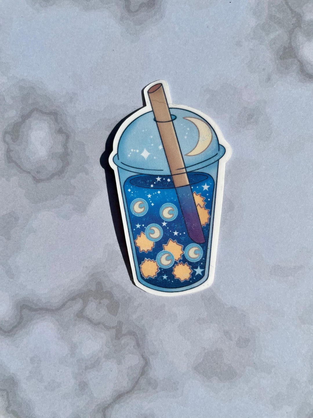 Starry Aesthetic Boba Moon and Stars Boba Cute Night Sky Sticker ...