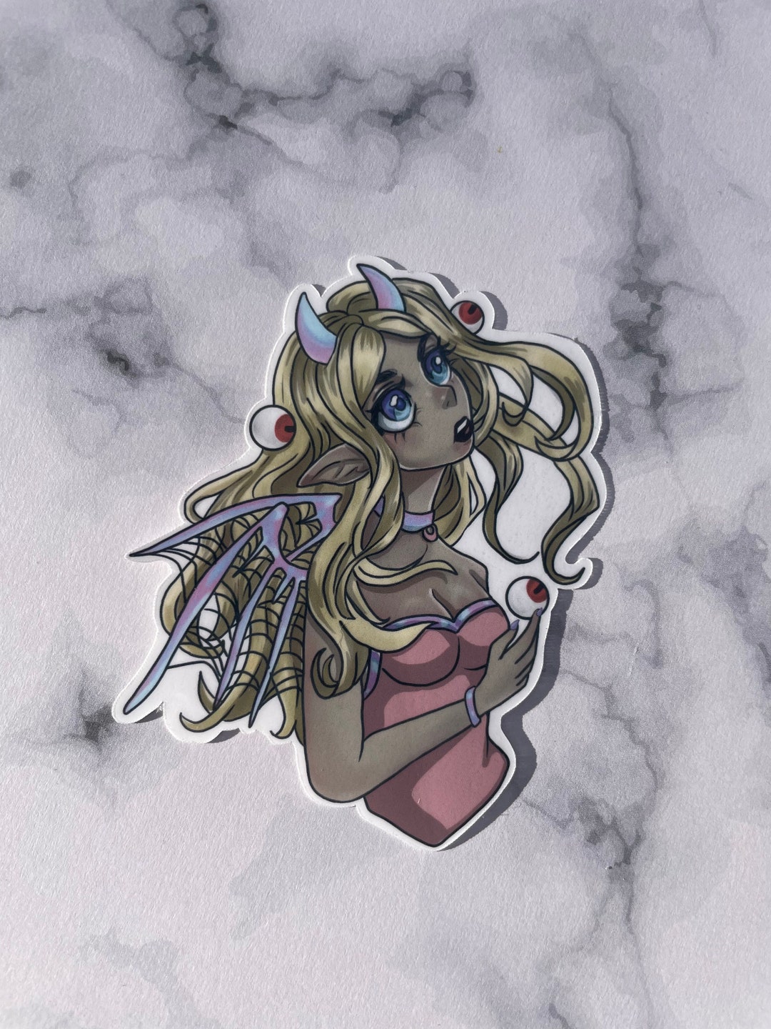 Super Cute Demon Girl Sticker Eye Candy Girl Sticker Kawaii Goth - Etsy