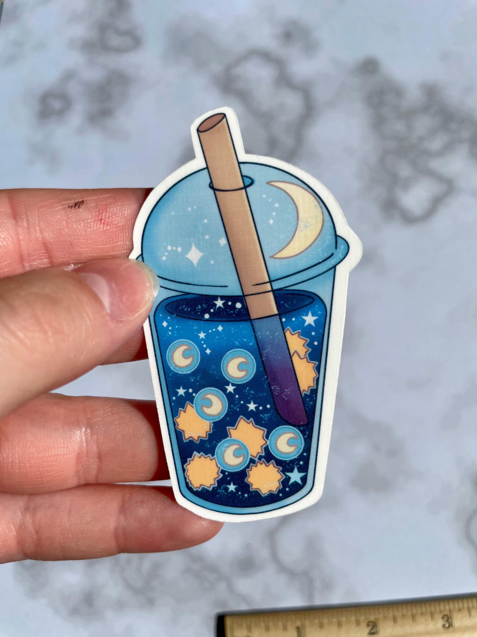Starry Aesthetic Boba Moon and Stars Boba Cute Night Sky Sticker ...