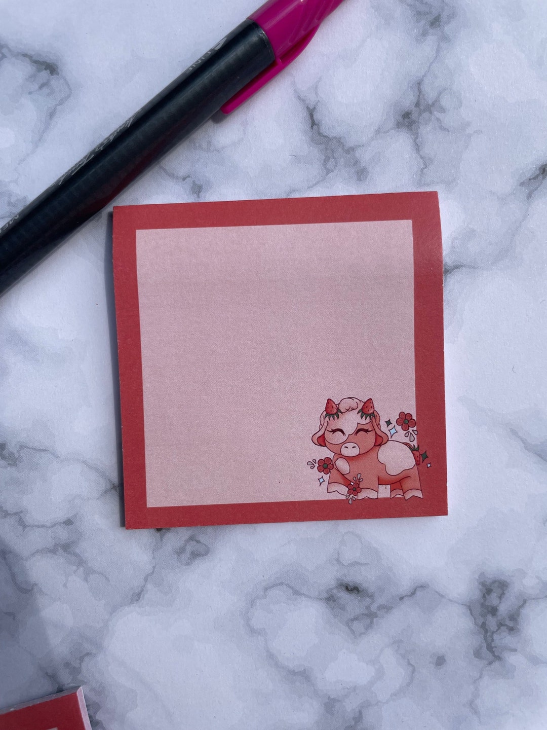 B Gradecute Cow Sticky Note Strawberry Cow Farmer Sticky Note Pink Gift ...