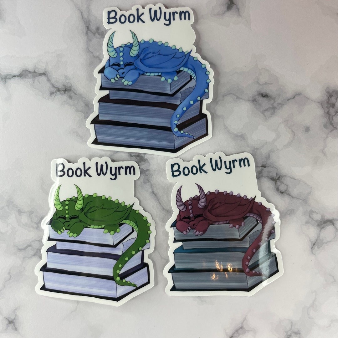 Book Wyrm Book Worm Pun Bookish Sticker Dragon Sticker for Readers ...