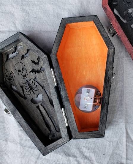 LED Lighted Mini Coffin Black & Orange Handpainted Wood - Etsy