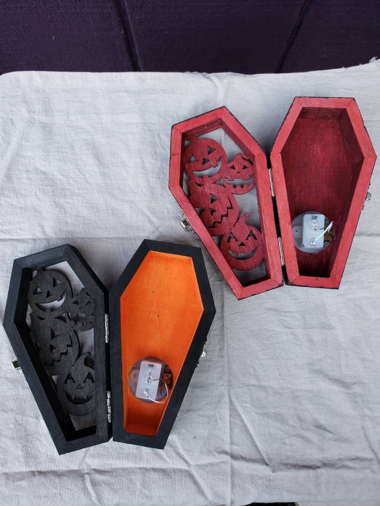 LED Lighted Mini Coffin - Black & Red - Handpainted - Wood - One of a ...