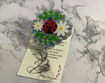 BEE AND LADYBUG Badge Reel, Button Badge Reel, Lady Bug Badge Holder ...