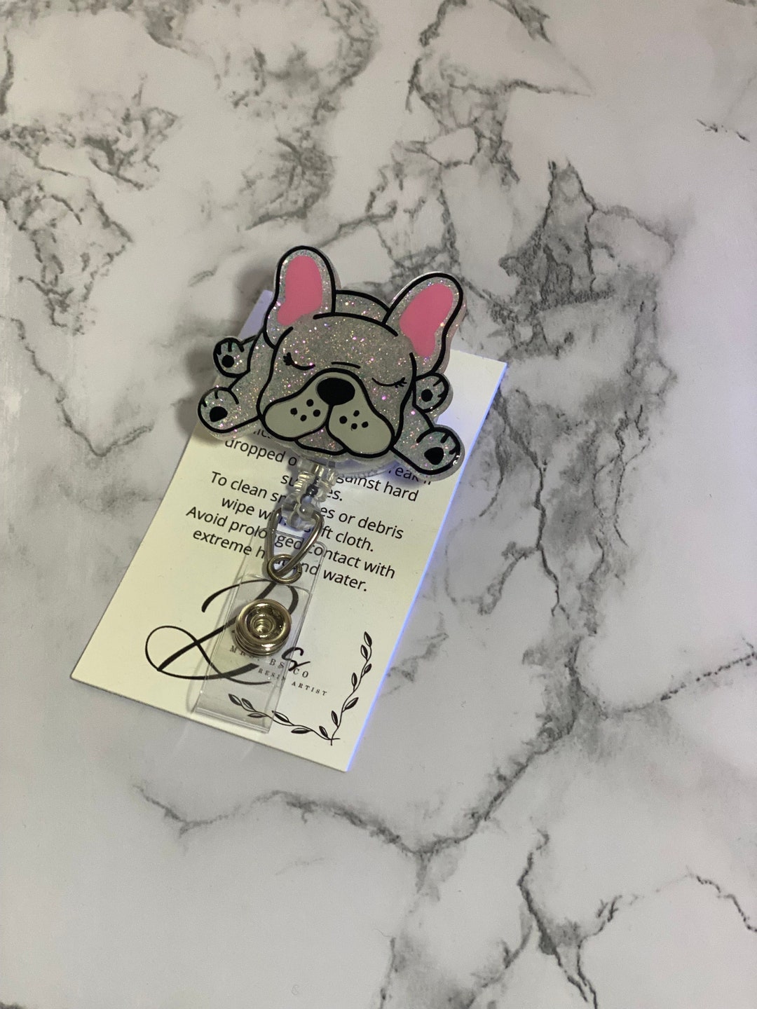 French Bulldog Badge Reel: Glitter Puppy Retractable ID Holder - Etsy