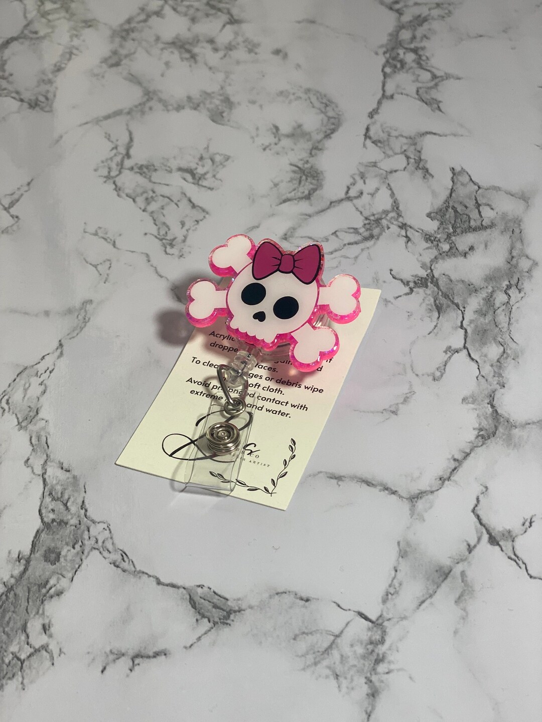 Pink Skull and Crossbones Badge Reel - Etsy