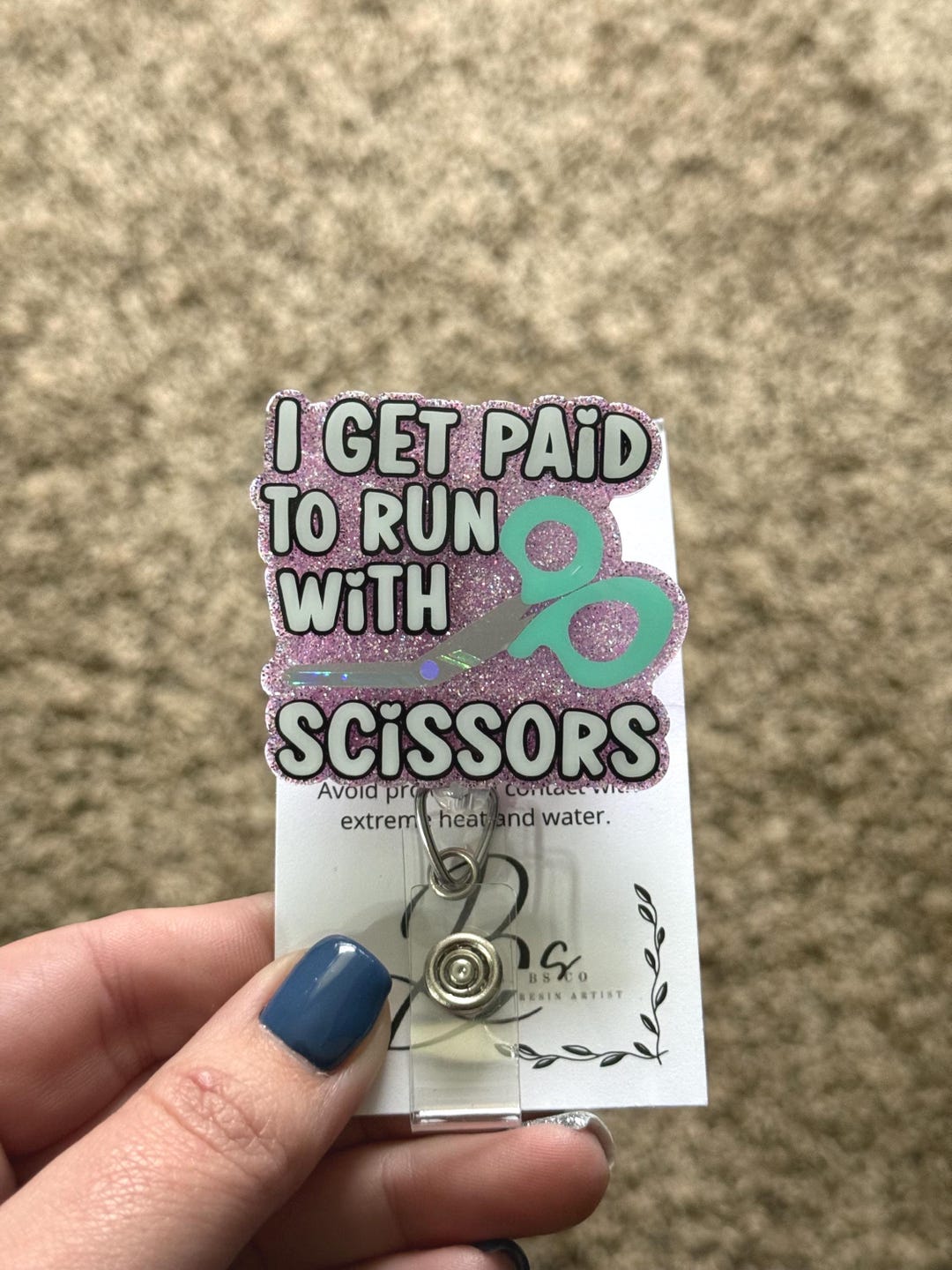 Run With Scissors Badge Reel: Humorous Glitter Badge - Etsy