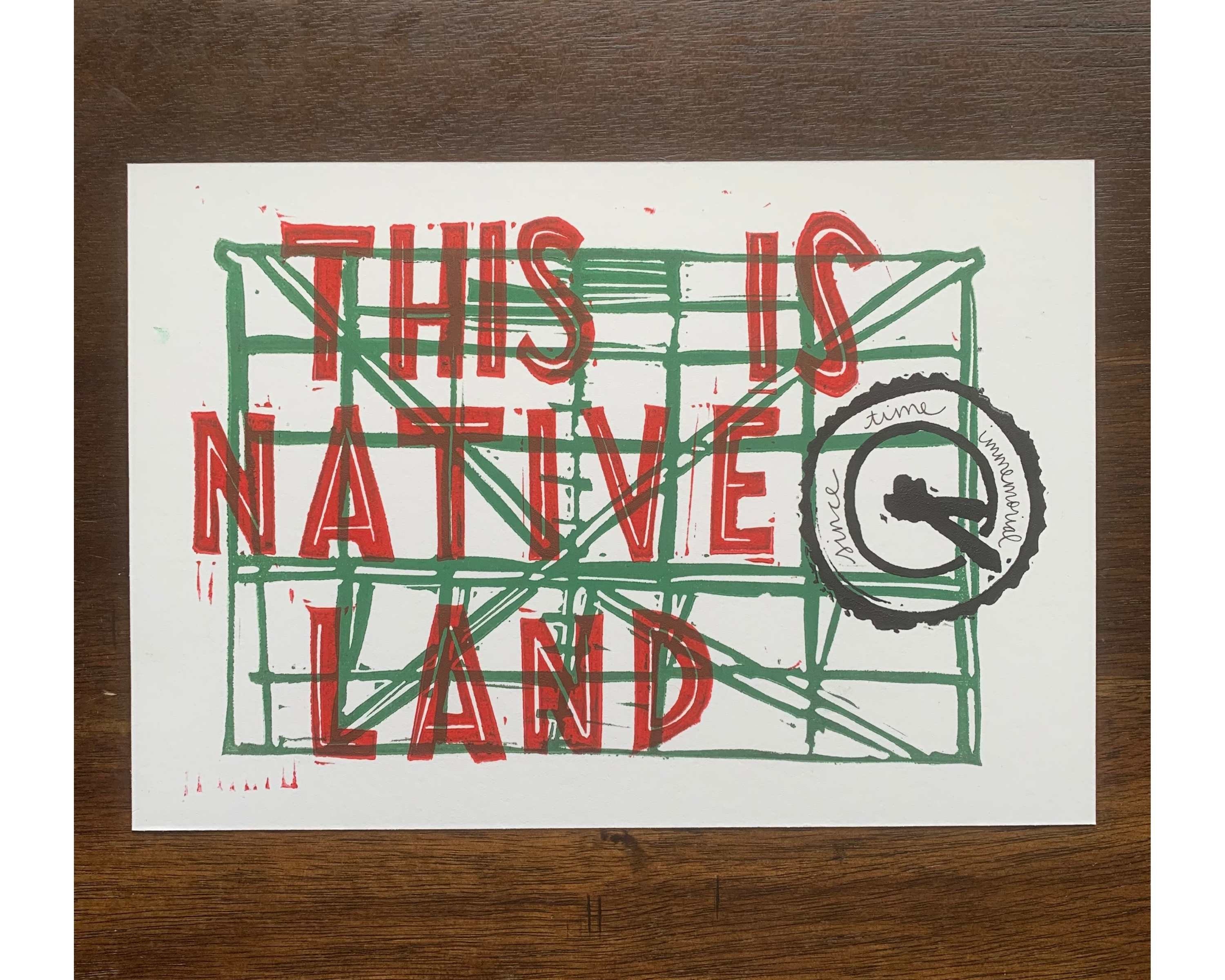 This is Native Land Linocut — Maese: Art by Eileen Jimenez