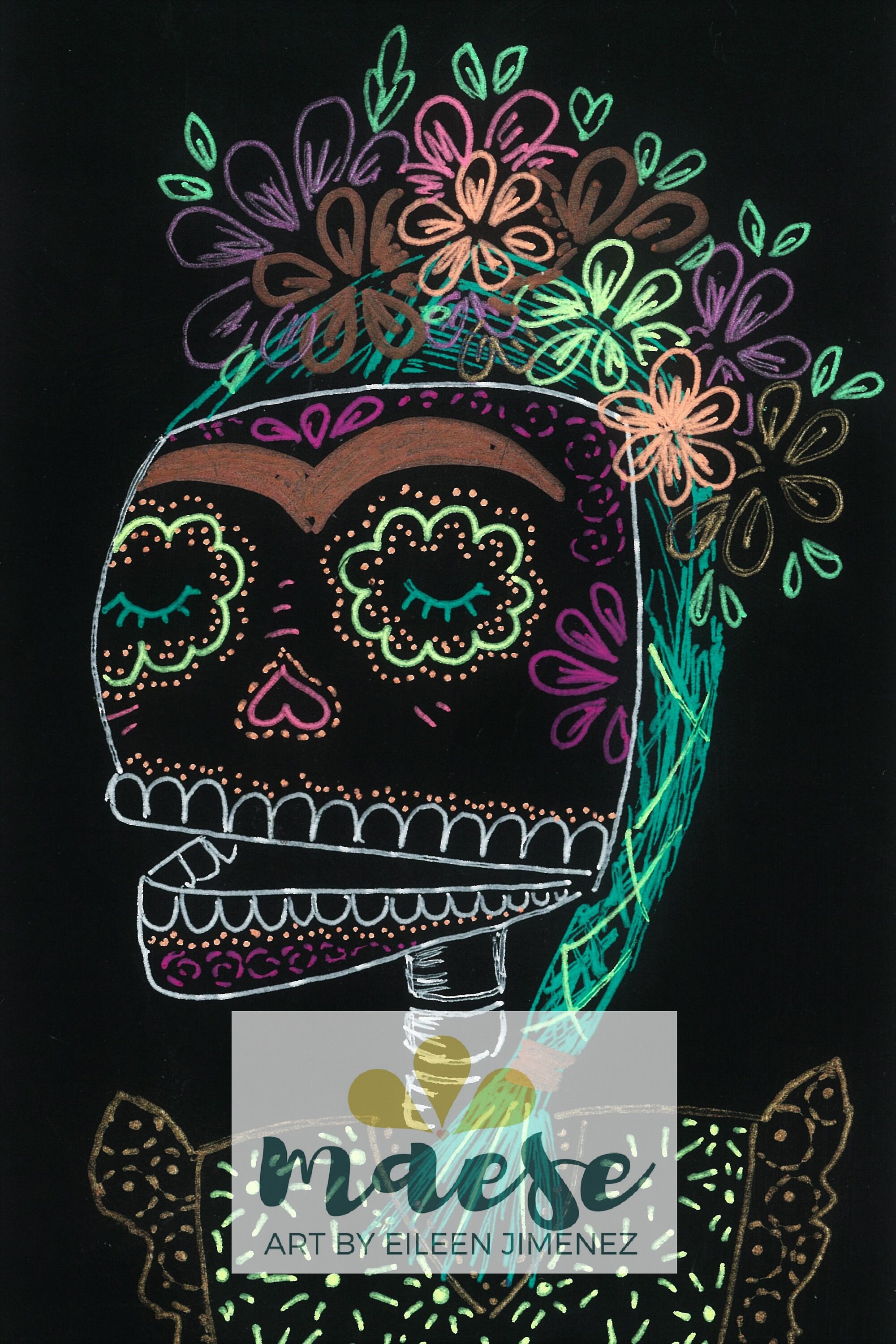 Skeleton Frida Kahlo Portrait Print — Maese: Art by Eileen Jimenez