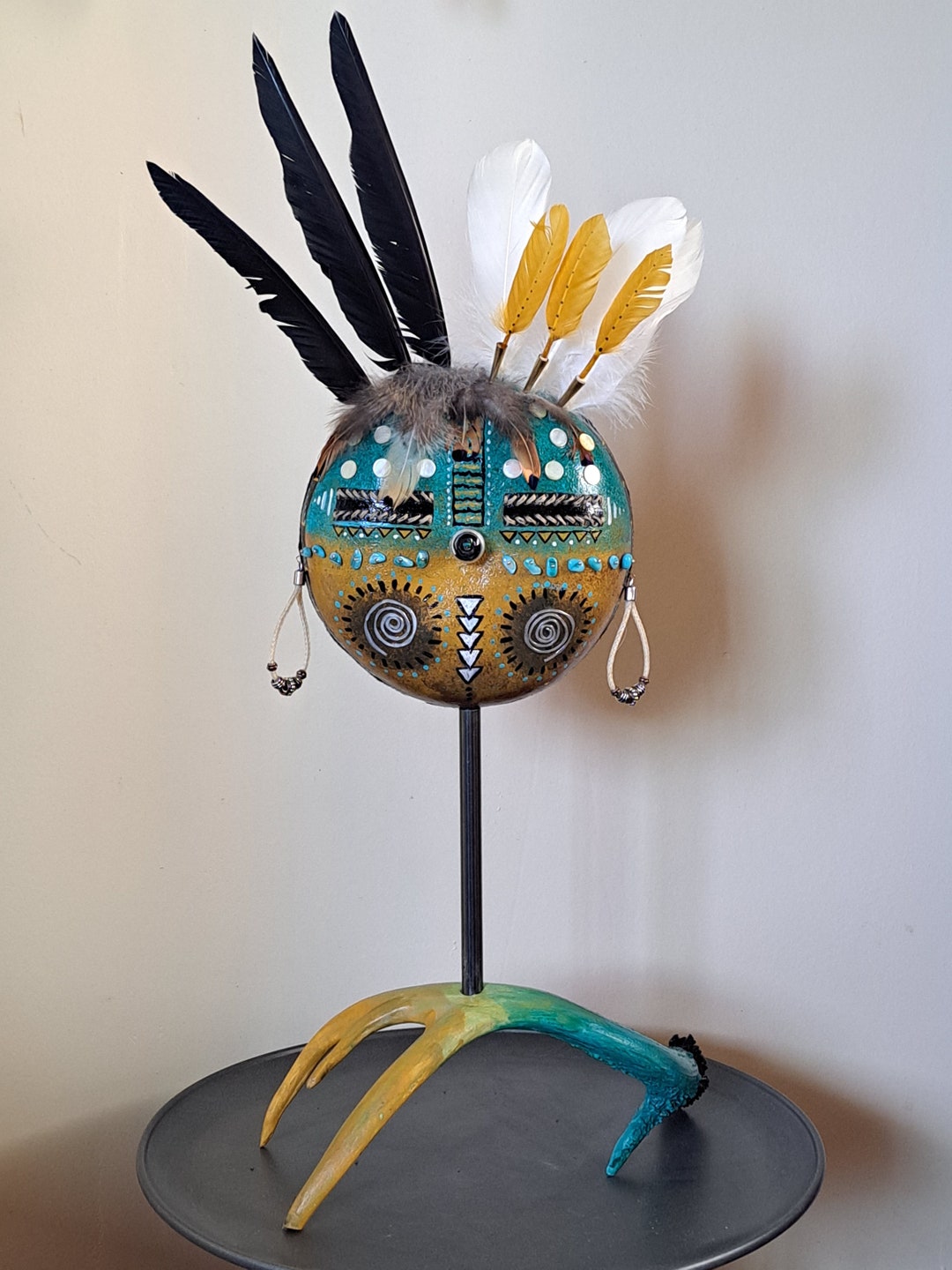 Gourd Mask, on Antler Base, Gourd Art, Southwest Art, by Award Winning ...