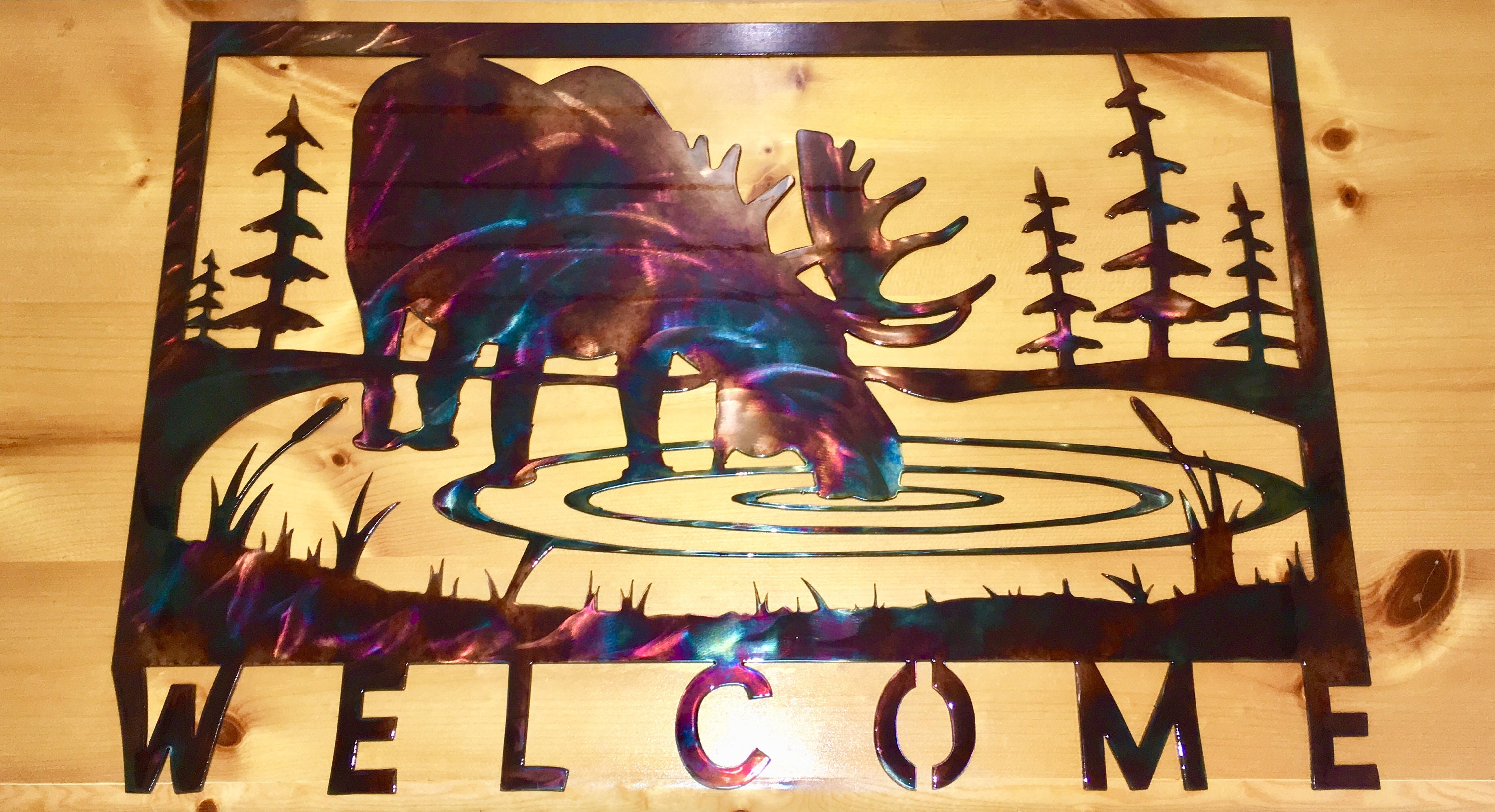 Welcome Moose Sign Welcome Sign Metal Wall Hanging Metal Moose Wall ...