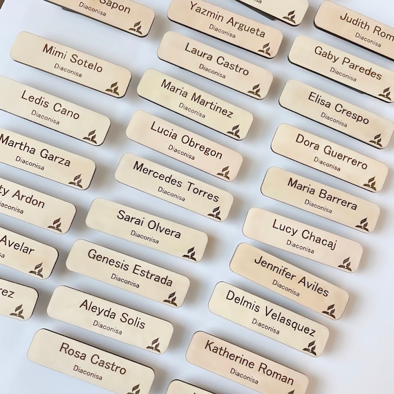 Personalized Wood Name Tags Magnetic Back Wooden Name | Etsy