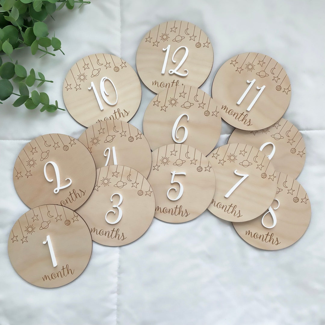 Baby Milestones Galaxy Hanging Space Toys Wooden Moon Stars Milestones ...