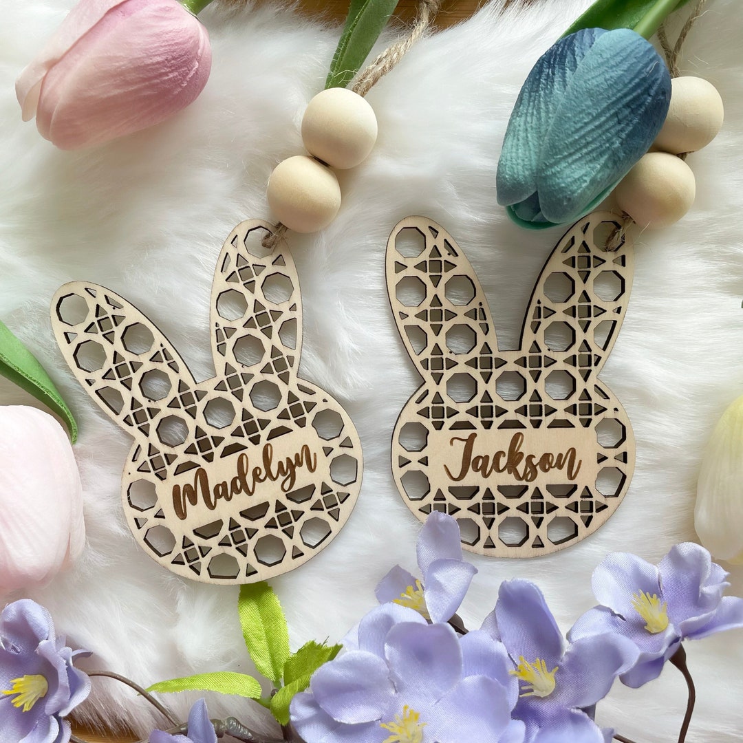 Easter Bunny Name Tag, Personalized Bunny Head Tag, Easter Basket Name ...