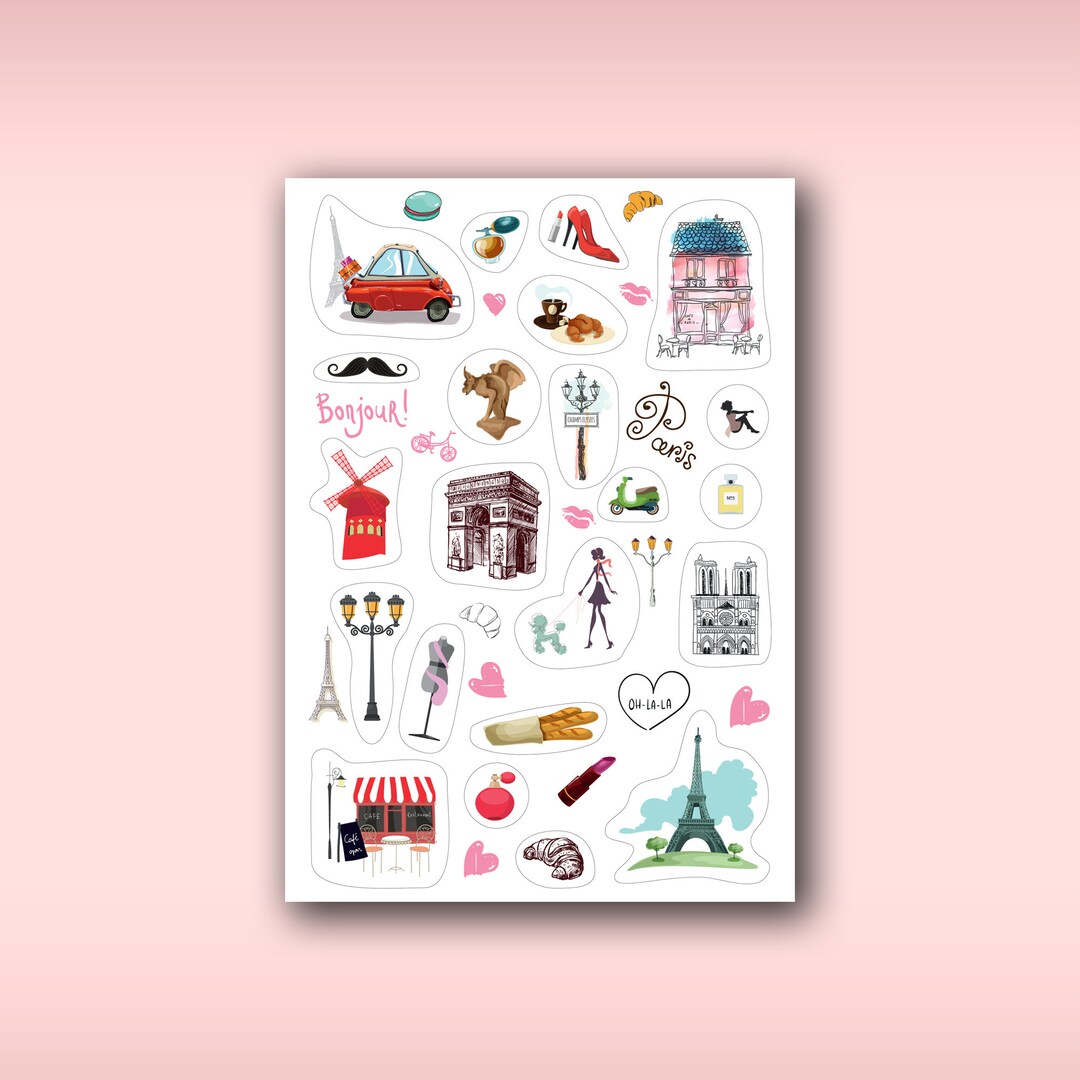 Paris Sticker Sheet France Planner Scrapbook Pack Cute French ...