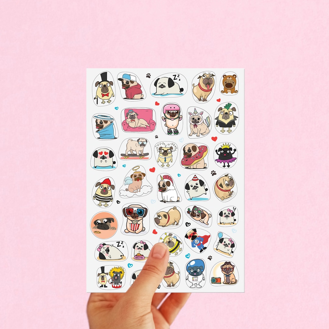 Pug Sticker Sheet Matte Paper Sticker Pack for Planner Mini Dog ...