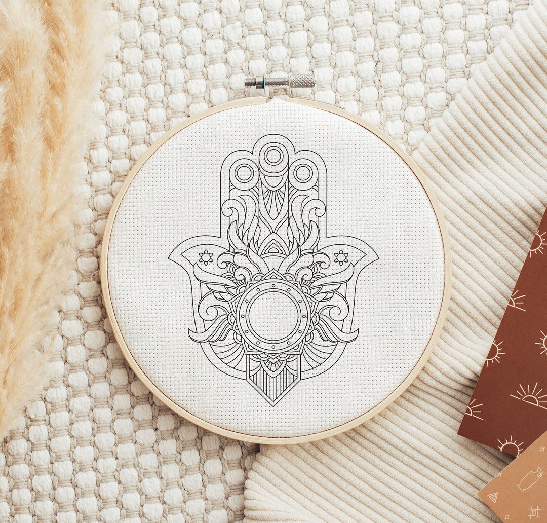 Digital PDF Hamsa Boho Line Art Hand Embroidery Pattern - Etsy