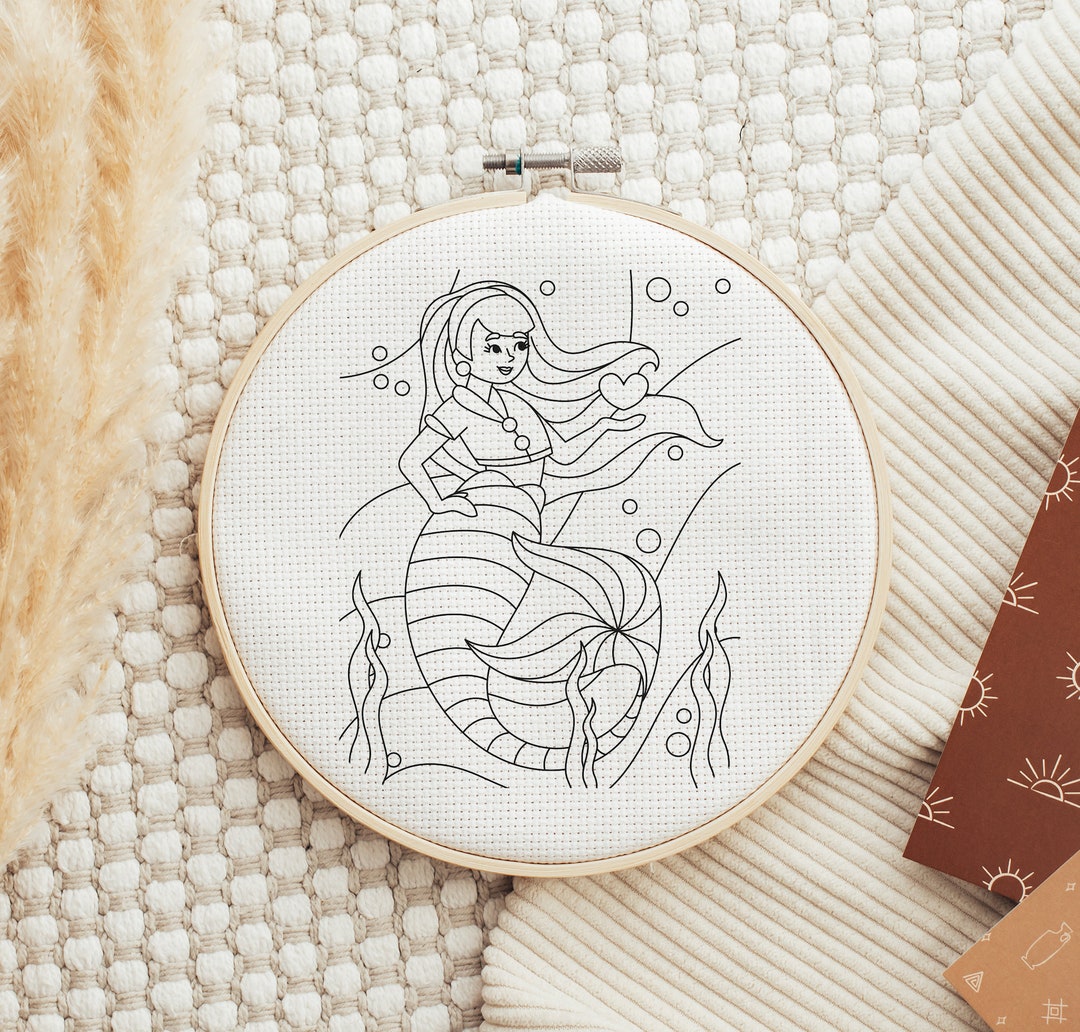 Digital PDF Under the Sea Mermaid Hand Embroidery Pattern Template ...