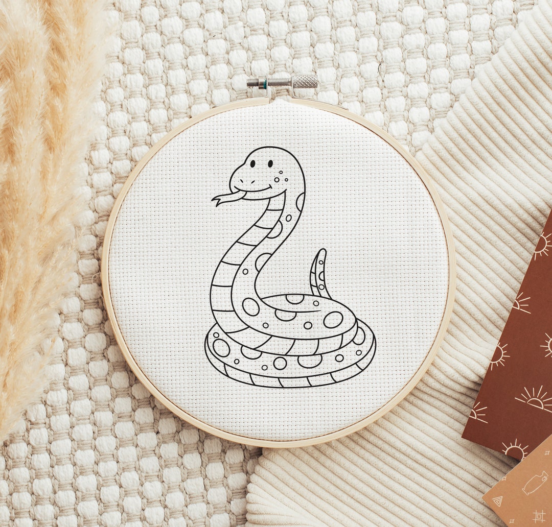 Digital PDF Cute Kawaii Snake Embroidery Pattern Template Outline ...