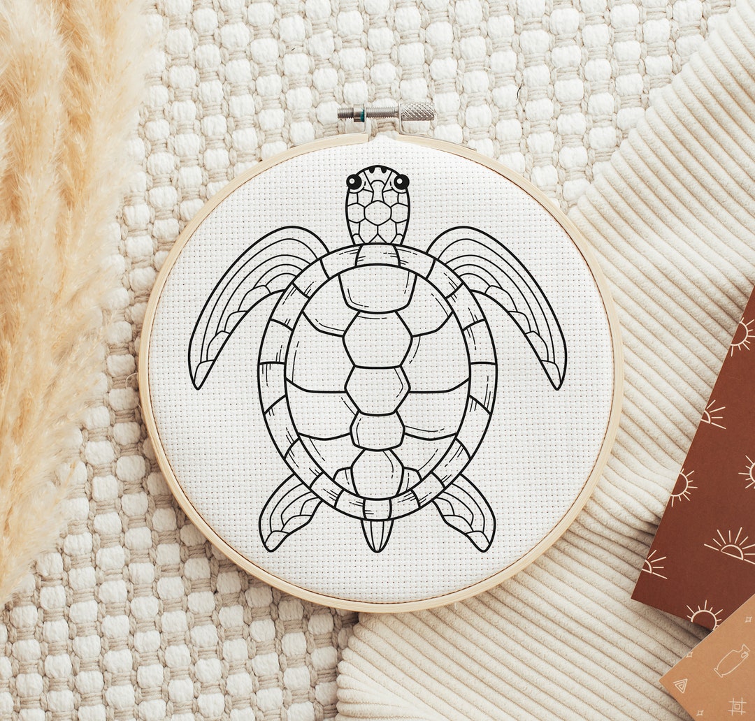 Digital PDF Sea Turtle, Hand Embroidery Pattern Template, Coloring Book ...