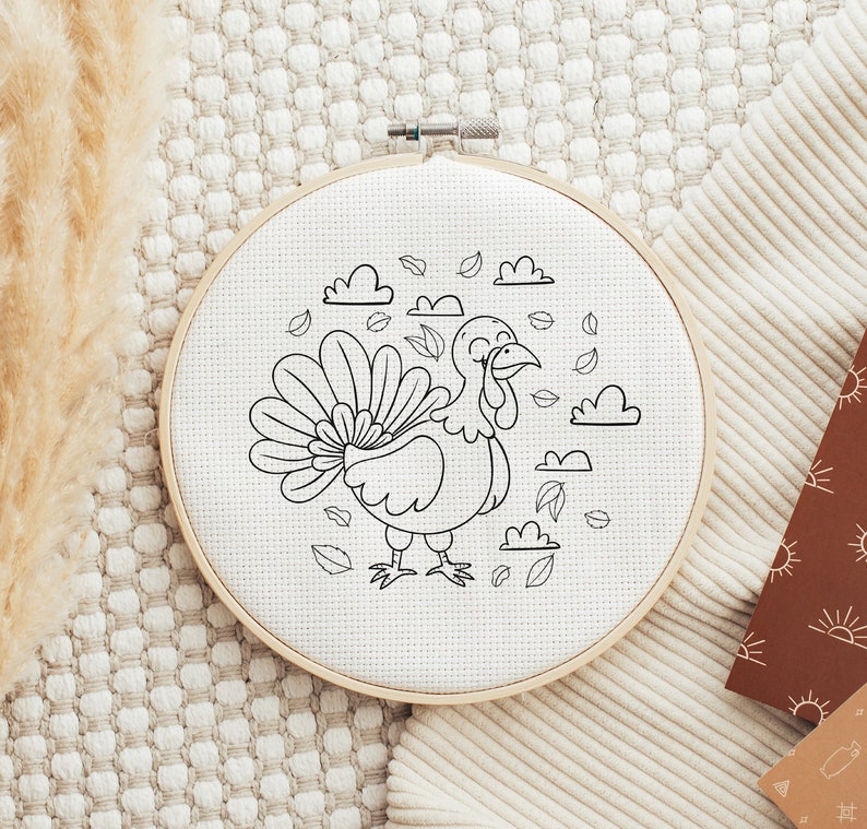 Digital PDF Happy Turkey Embroidery Pattern Template Outline, Coloring ...