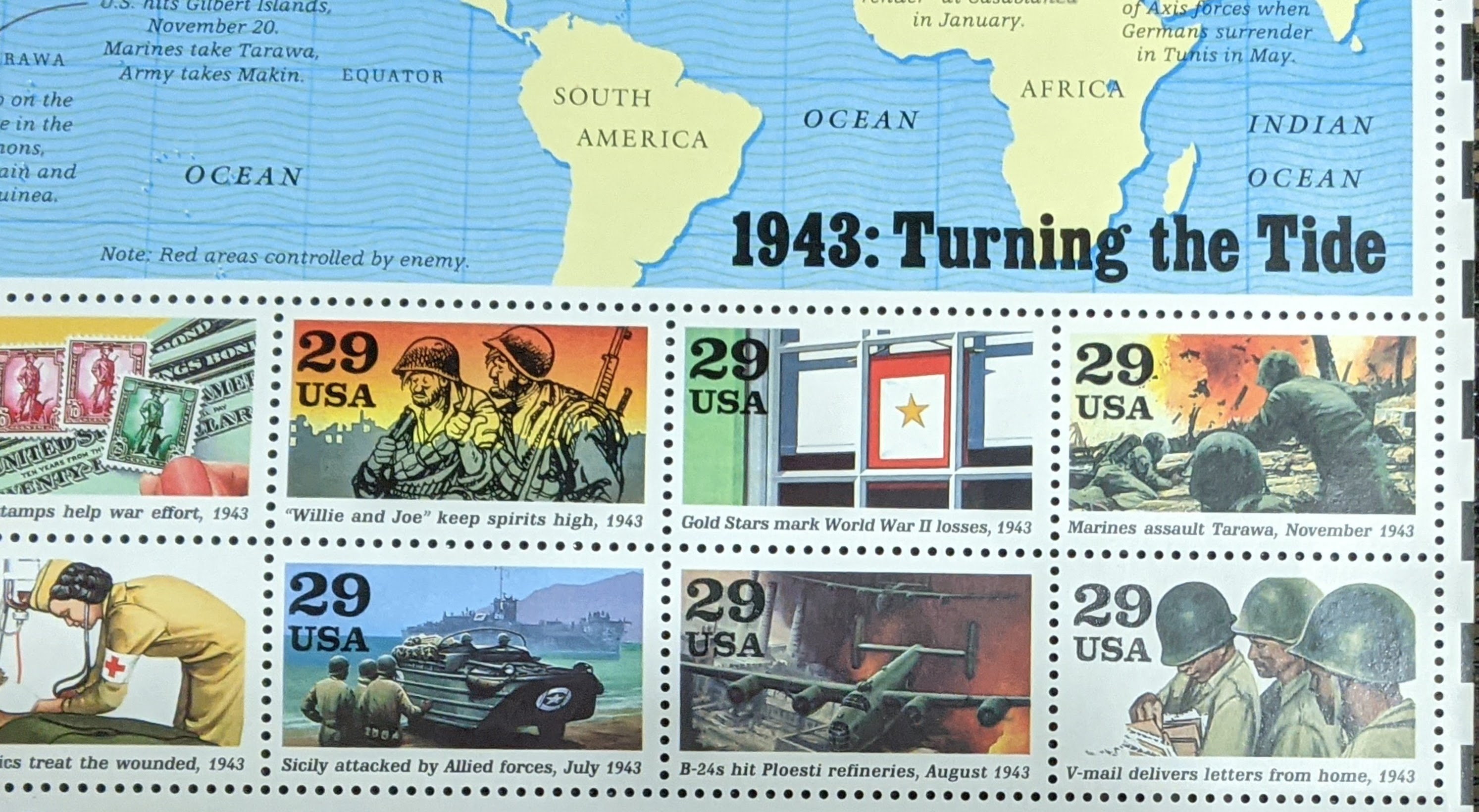 1993 29 cent stamp full sheet 1943 Turning the Tide U.S. | Etsy