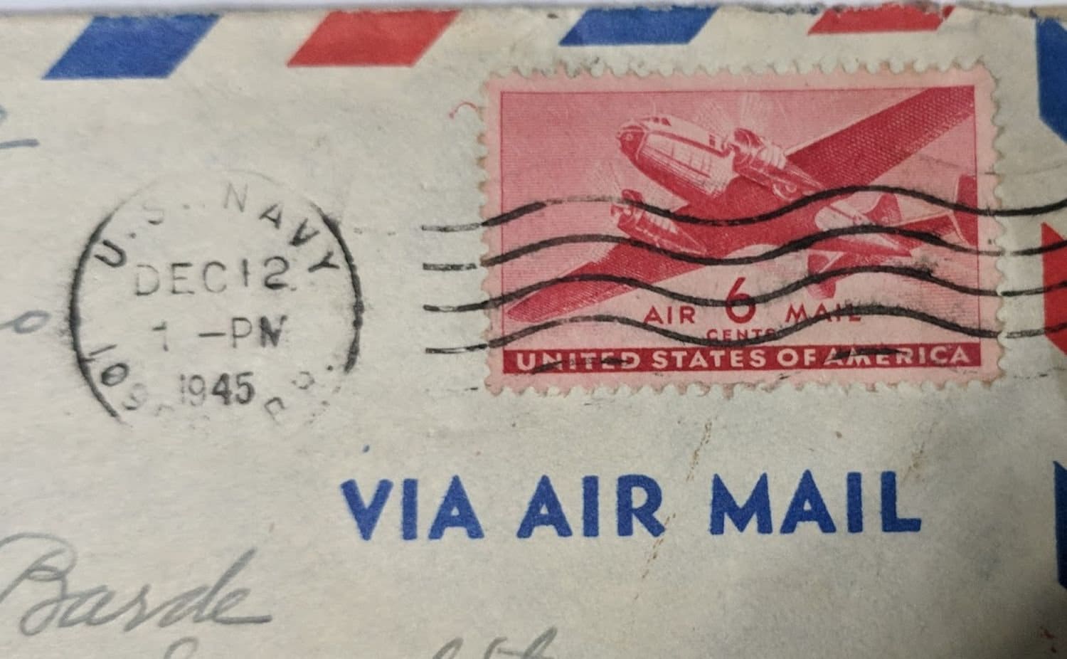 1945 6 Cent Transport Plane, Air Mail Postage Stamp With Letter ...