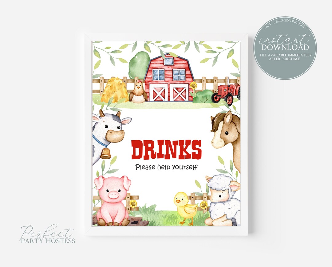 Farm Drink Table Sign, Farm Birthday Party Sign, Drinks Table Sign ...