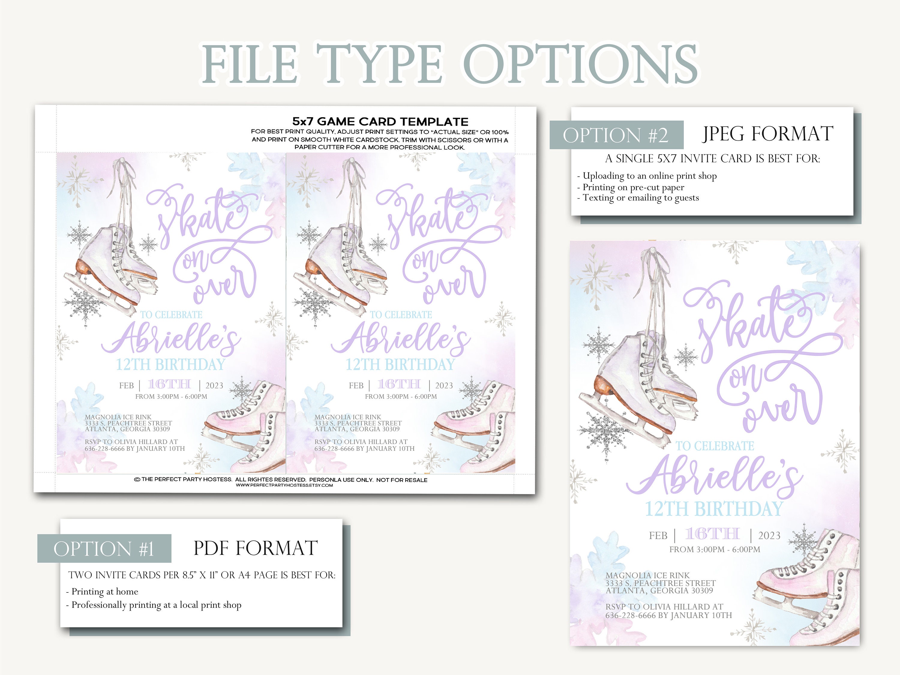 Watercolor Ice Skating Invitation Ice Skating Birthday Invitation ...