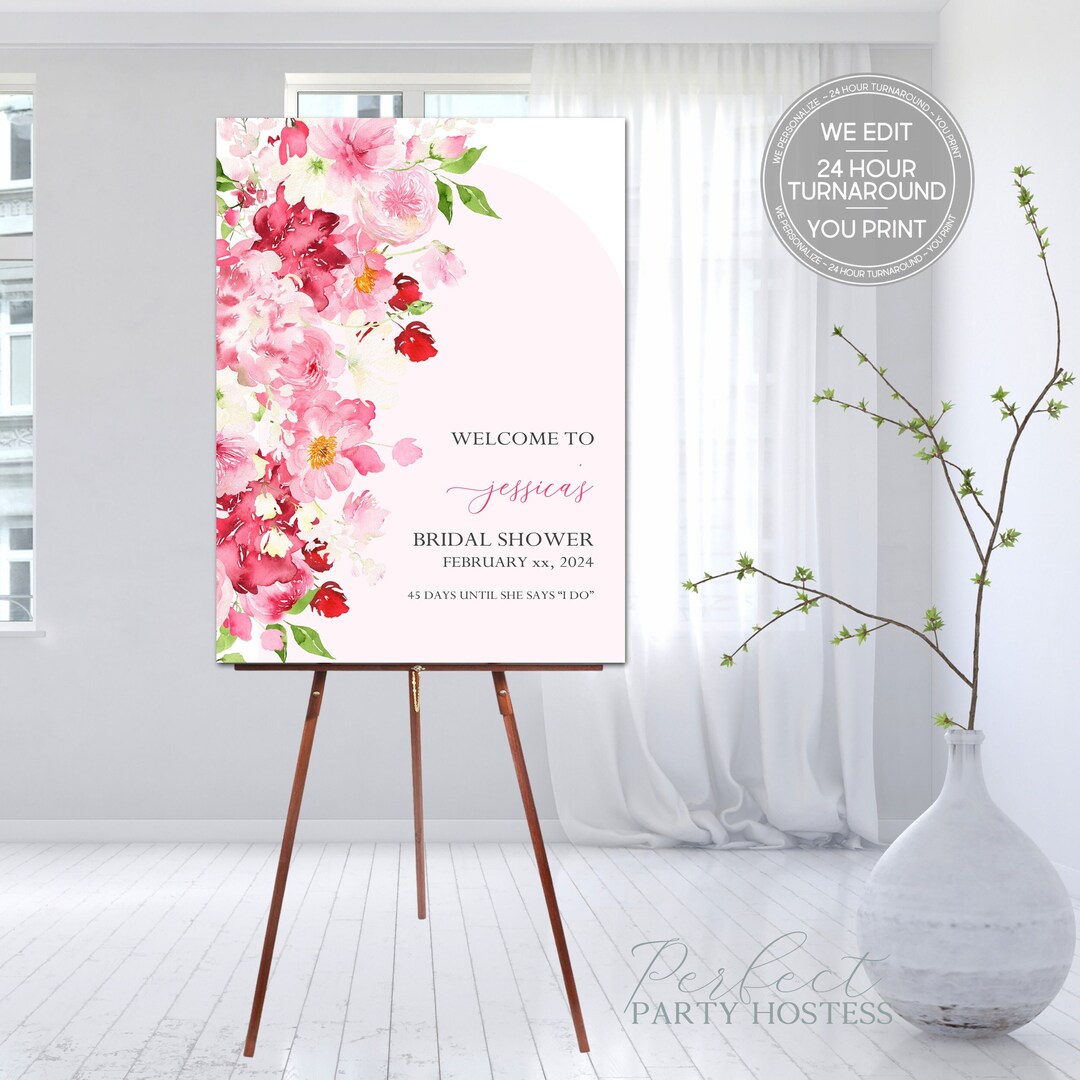 Love is in Bloom Bridal Shower Welcome Sign, Pink Floral Welcome Sign ...