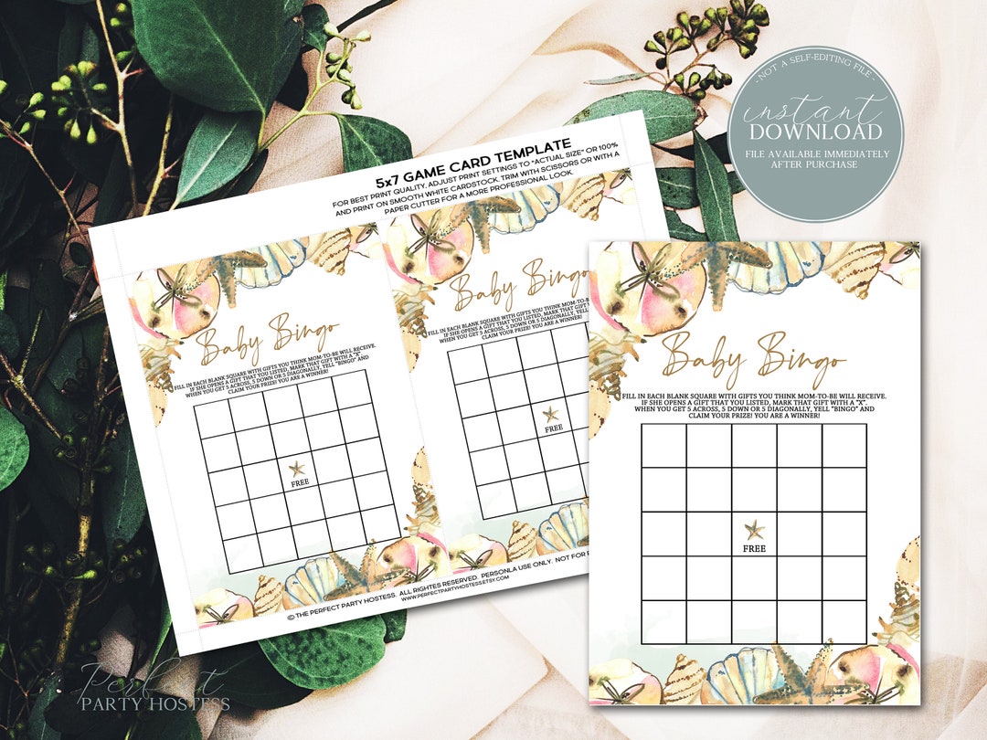 Seashell Baby Shower Bingo Game, Bingo Game, Baby Bingo, Beach Baby ...