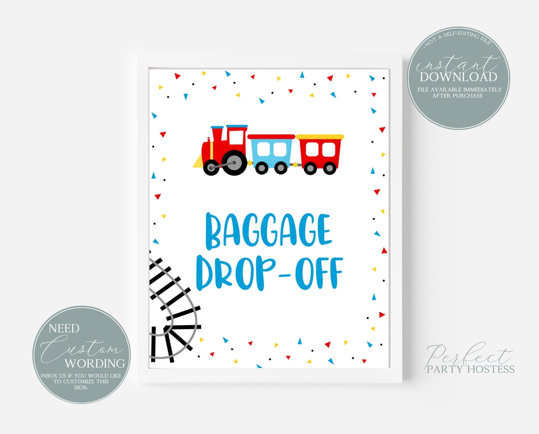 Baggage Drop-off Table Sign Train Birthday Signs Gift Table Sign ...