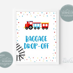 Baggage Drop-off Table Sign Train Birthday Signs Gift Table Sign ...