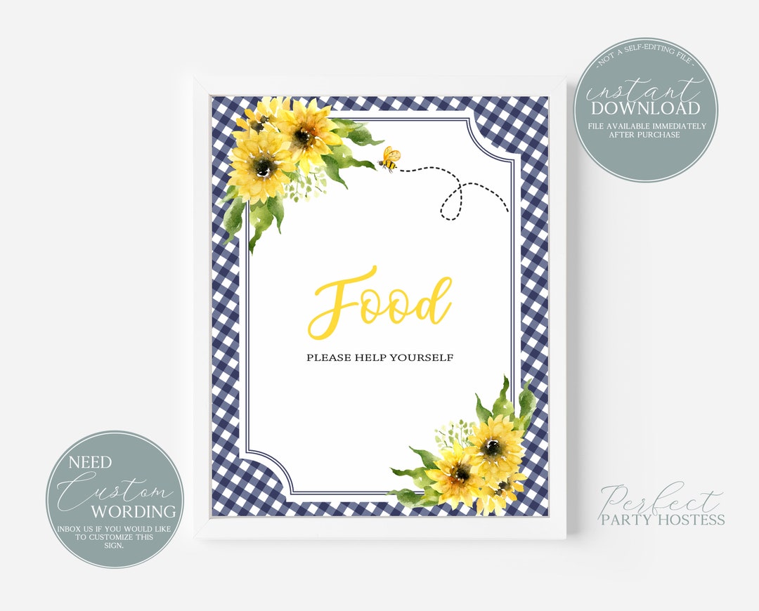 Food Table Sign Birthday Sunflower Table Sign Printable Food - Etsy