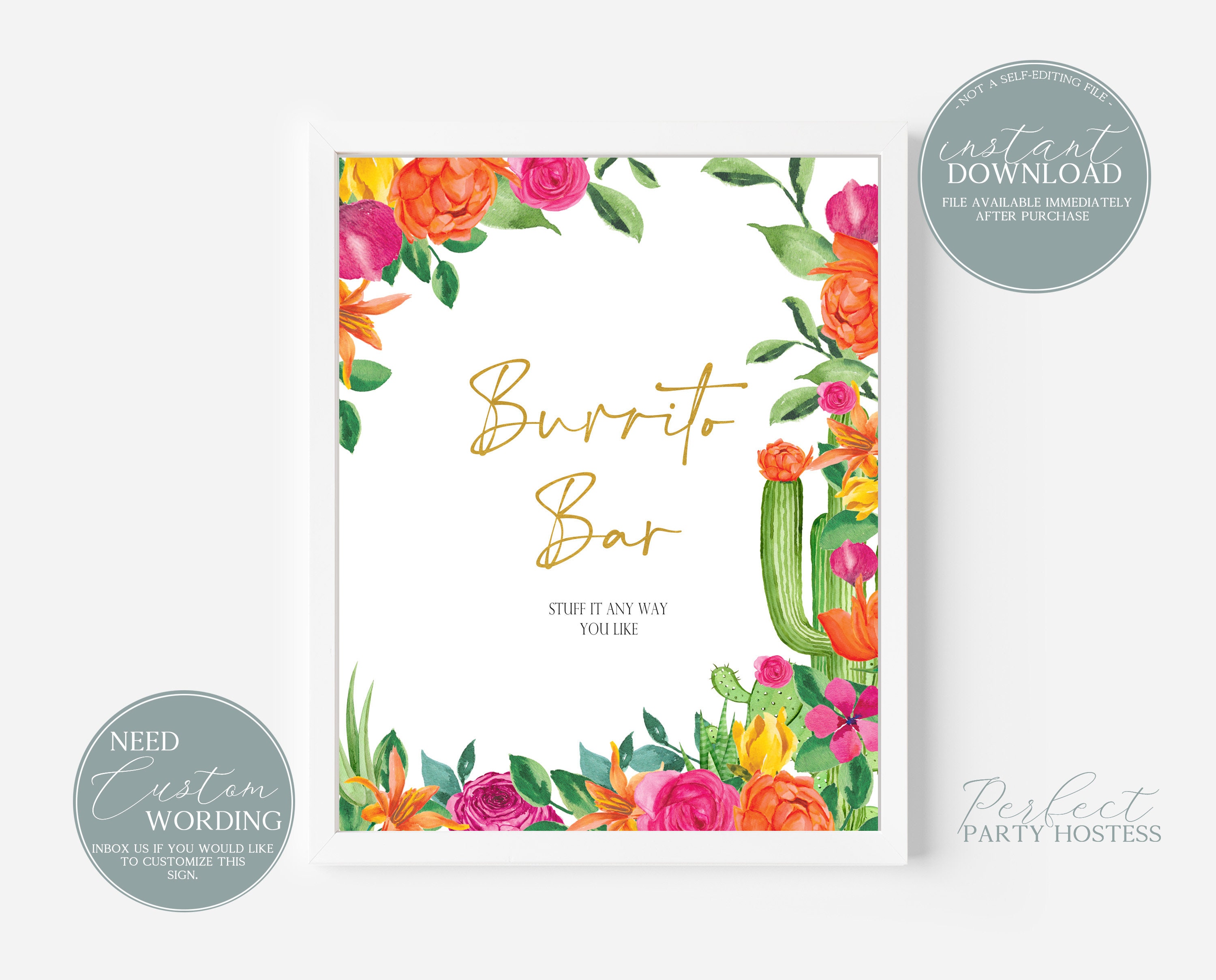 Burrito Bar Food Sign 8x10 Burrito Bar Printable Burrito Bar Sign Food ...