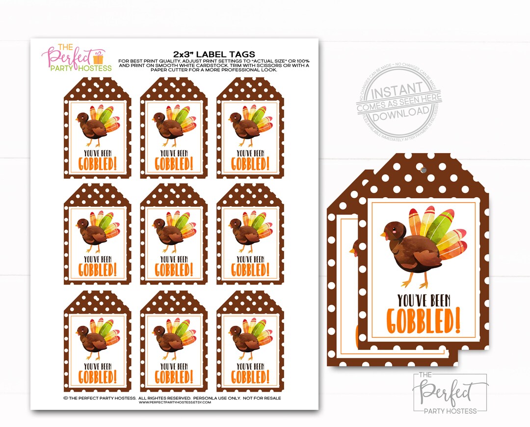 You've Been Gobbled Tags, Printable You've Been Gobbled, Printable You ...