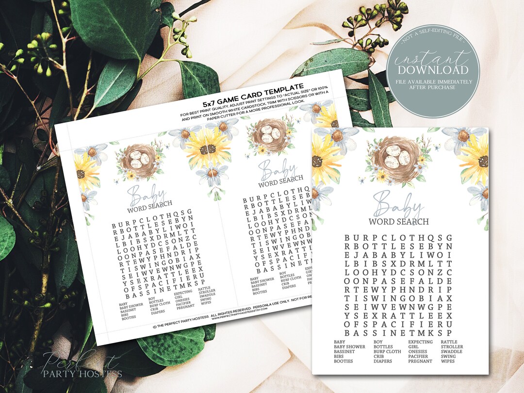 Bird Nest Baby Shower Word Search Game, Baby Shower Games, Baby Word ...