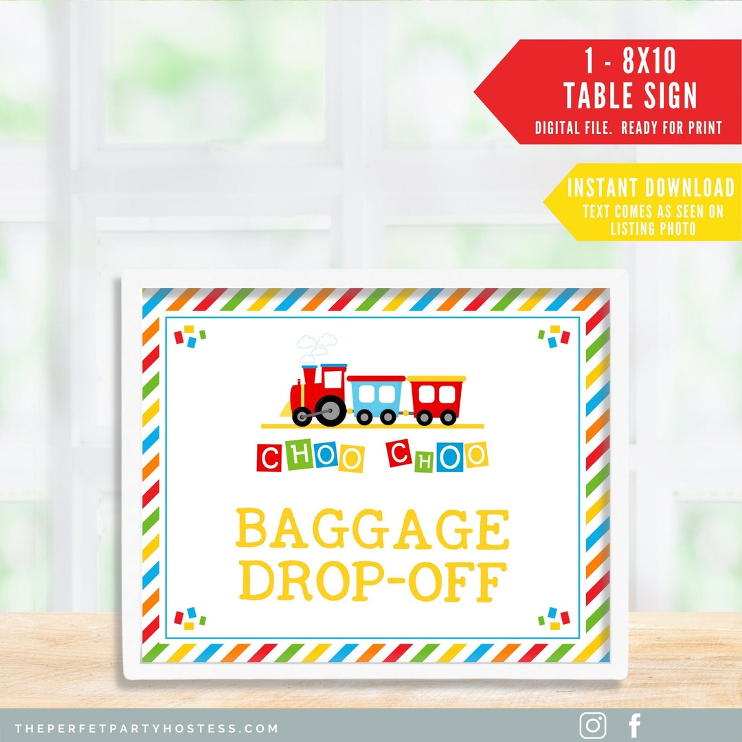 Baggage Drop-off Table Sign, Train Birthday Signs, Gift Table Sign ...