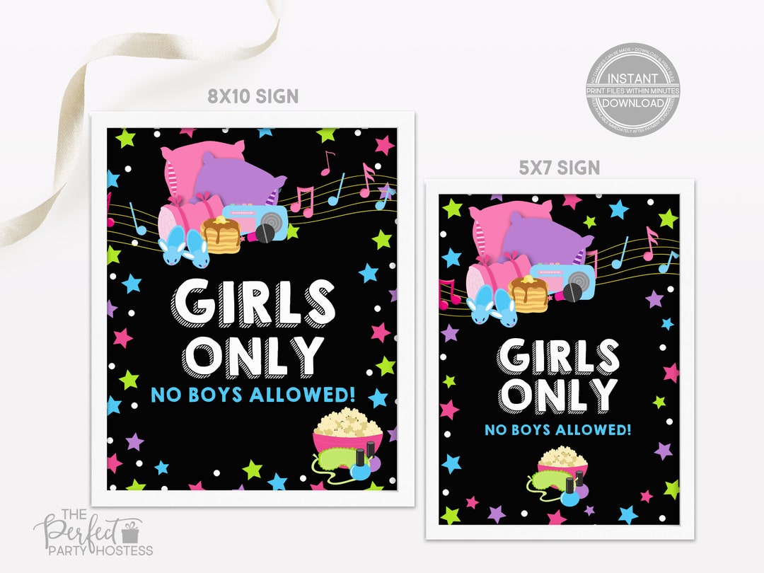 GIRLS ONLY Slumber Party Sign, Printable, Instant Download, Slumber ...