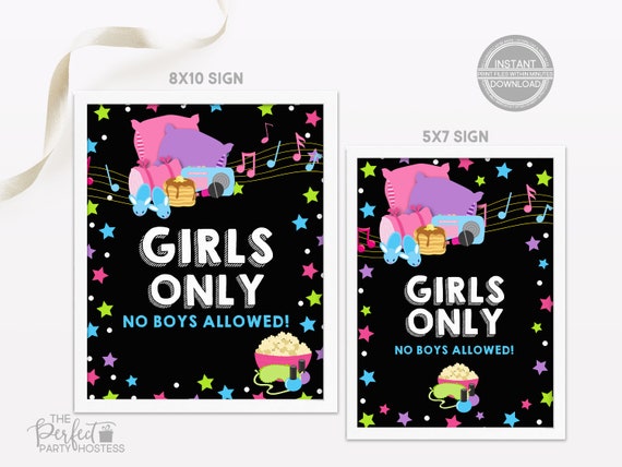 GIRLS ONLY Slumber Party Sign Printable Instant Download - Etsy
